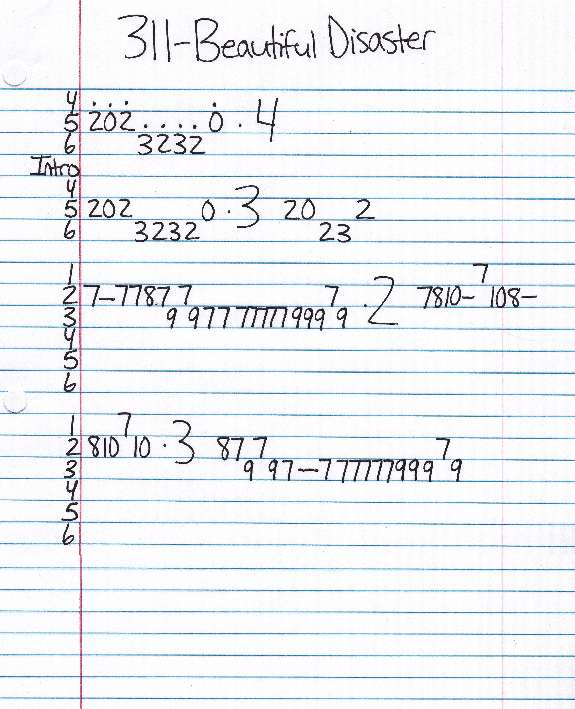 311 - Beautiful Disaster Guitar Tab